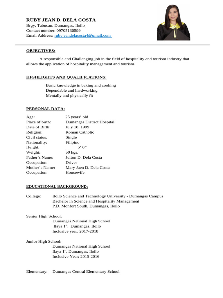 Resume Ruby Jean Dela Costa | PDF