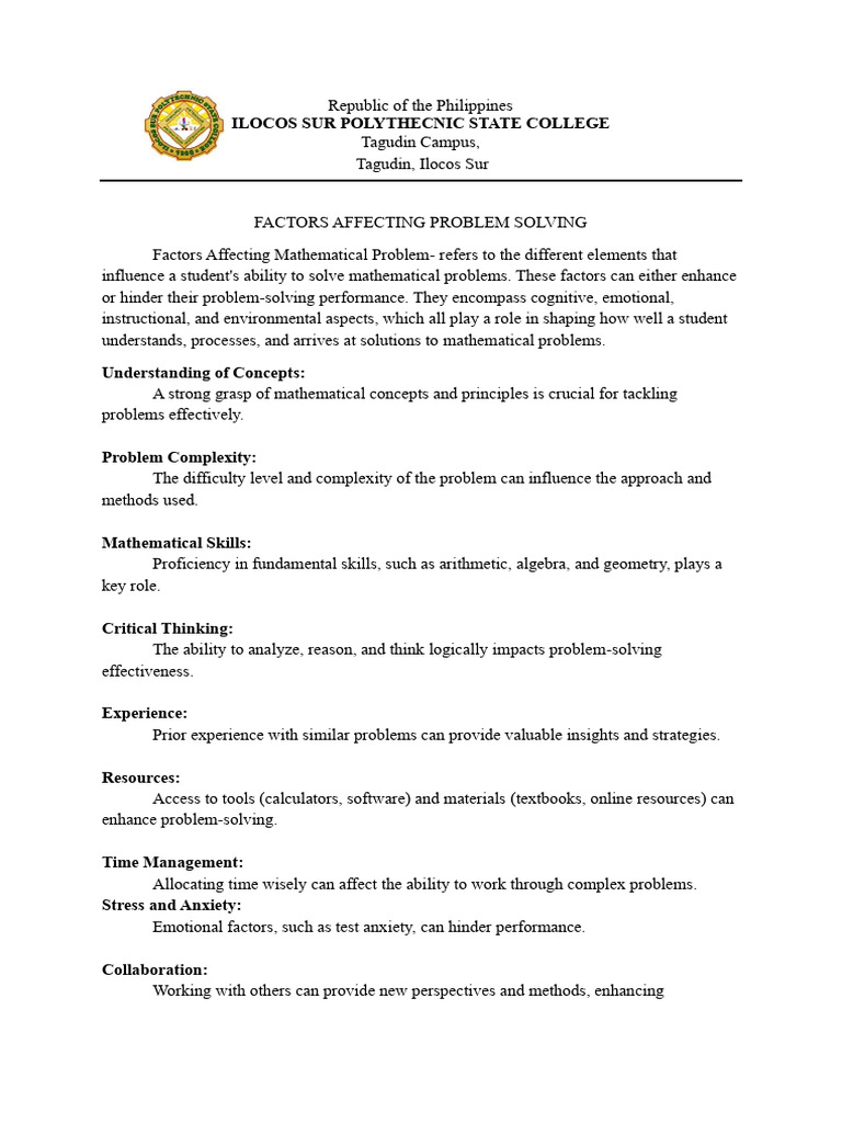 FACTORS AFFECTING PROBLEM SOLVING Written Report | PDF | Career & Growth
