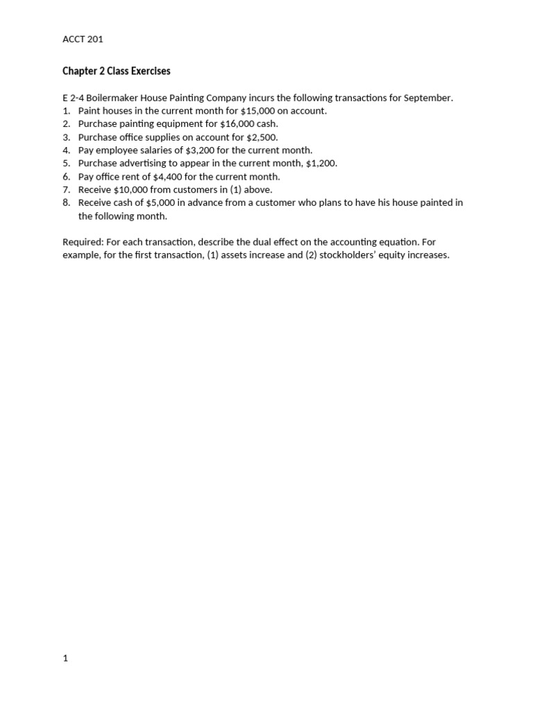 Chapter 2 Class Exercises - 201 | PDF | Debits And Credits | Expense