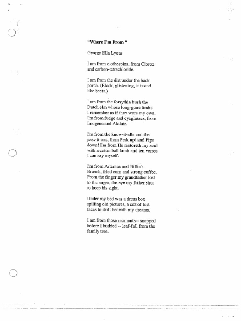 Where I Am From - Self Reflection Poem | PDF