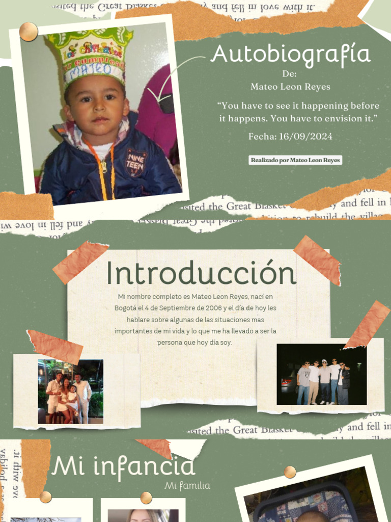 Presentación Diapositivas Biografía Histórica Scrapbook Verde y Naranja ...