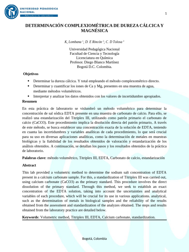 Informe No.2. Dureza Cálcica y Total | PDF | Valoración | Química