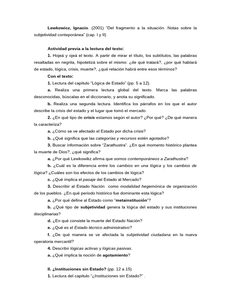 Lewkowicz. Guia Lectura-1 | PDF | Estado (política) | Nación
