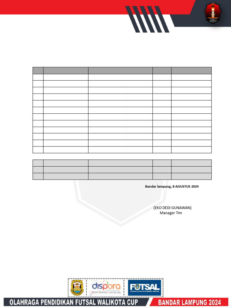 Formulir Data Tim Futsal SMATRIS | PDF