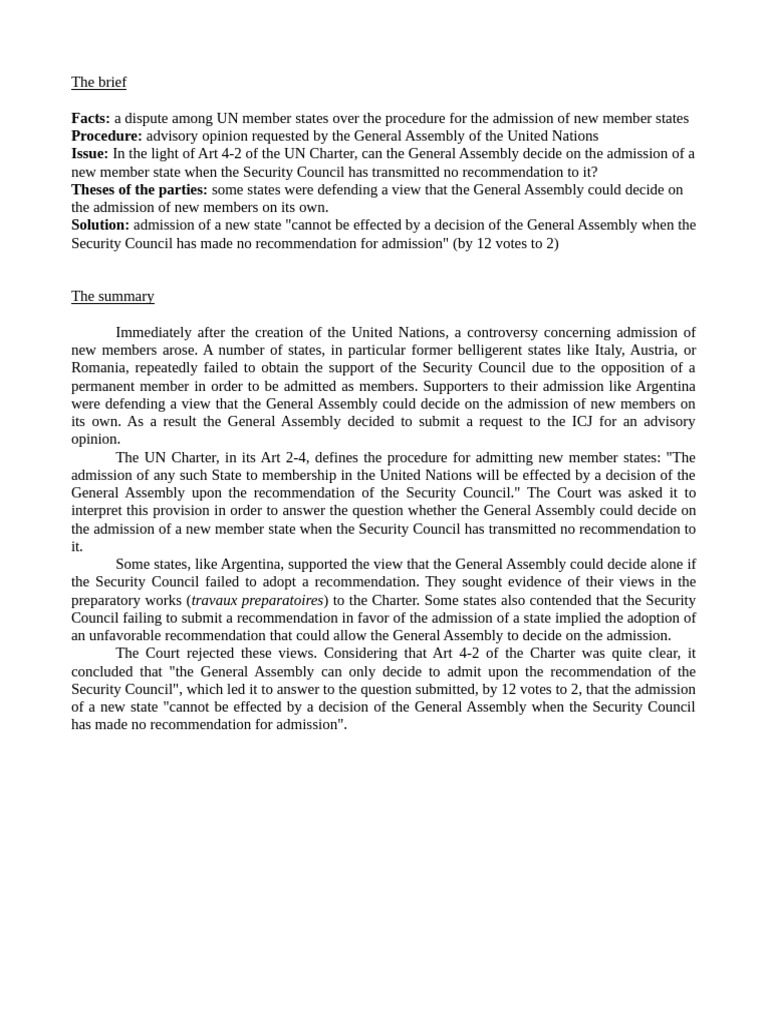 case brief and summary | PDF | United Nations Security Council | United ...