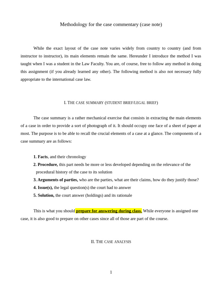 Case Commentary Methodo | PDF | Essays | Reason