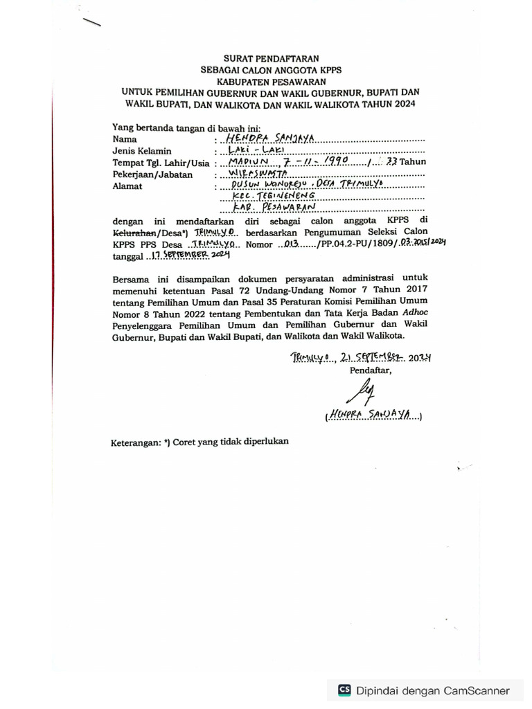 Hendra Sanjaya - Desa Trimulyo - Tps 004 | PDF