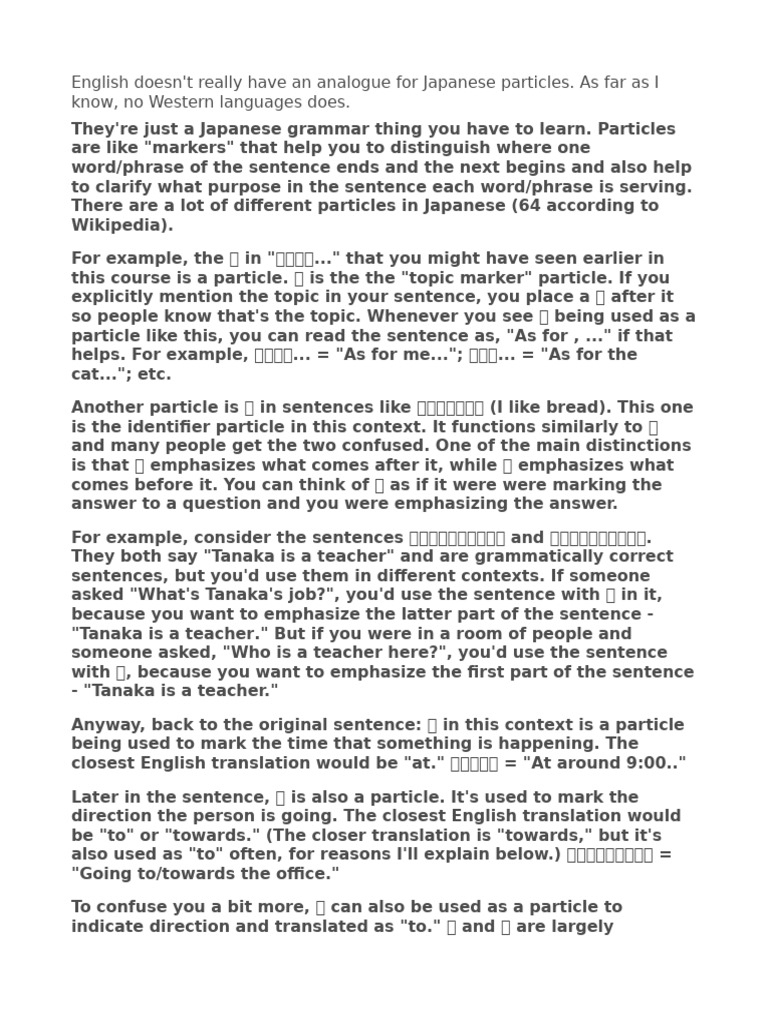 Japanese Particle Explanation | PDF | Japanese Language | Semantics