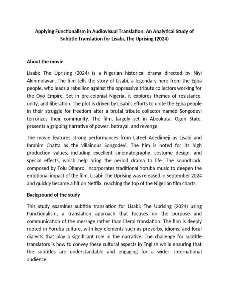 Applying Functionalism in Audiovisual Translation An Analytical Study ... Applying Functionalism in Audiovisual Translation An Analytical Study ...