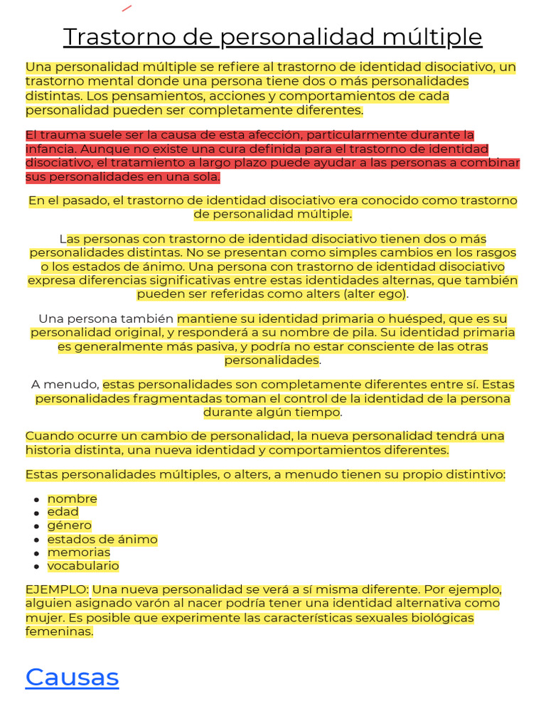 trastorno de personalidad multiple | PDF | Trastorno mental | Psicoterapia