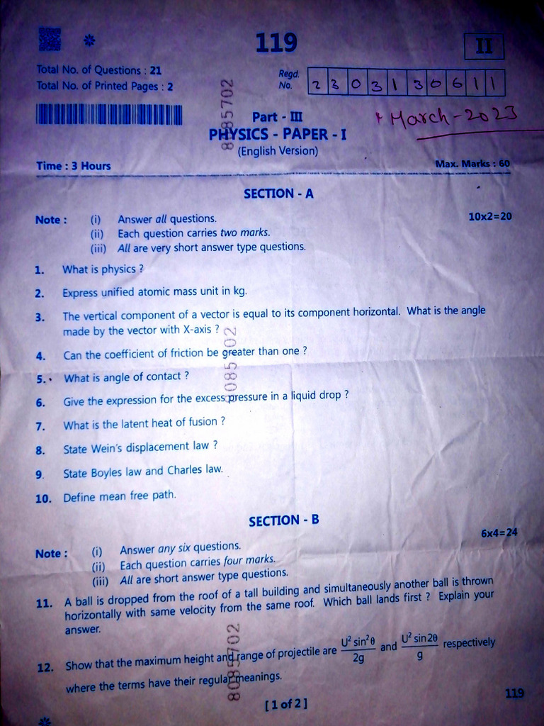 First Year PHY 23-13 Papers | PDF