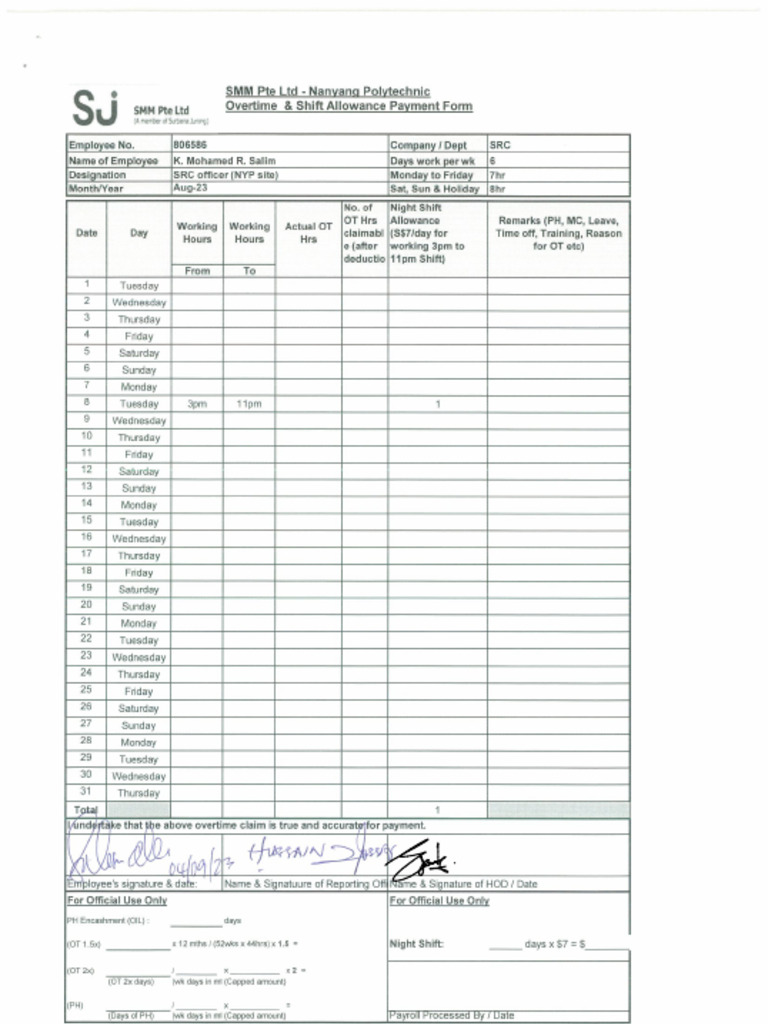 Shift Allowance (Aug'23) | PDF