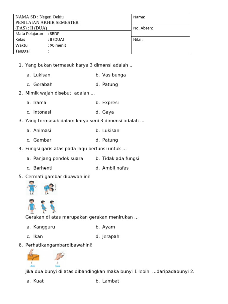 Soal SBDP Kelas 2 | PDF
