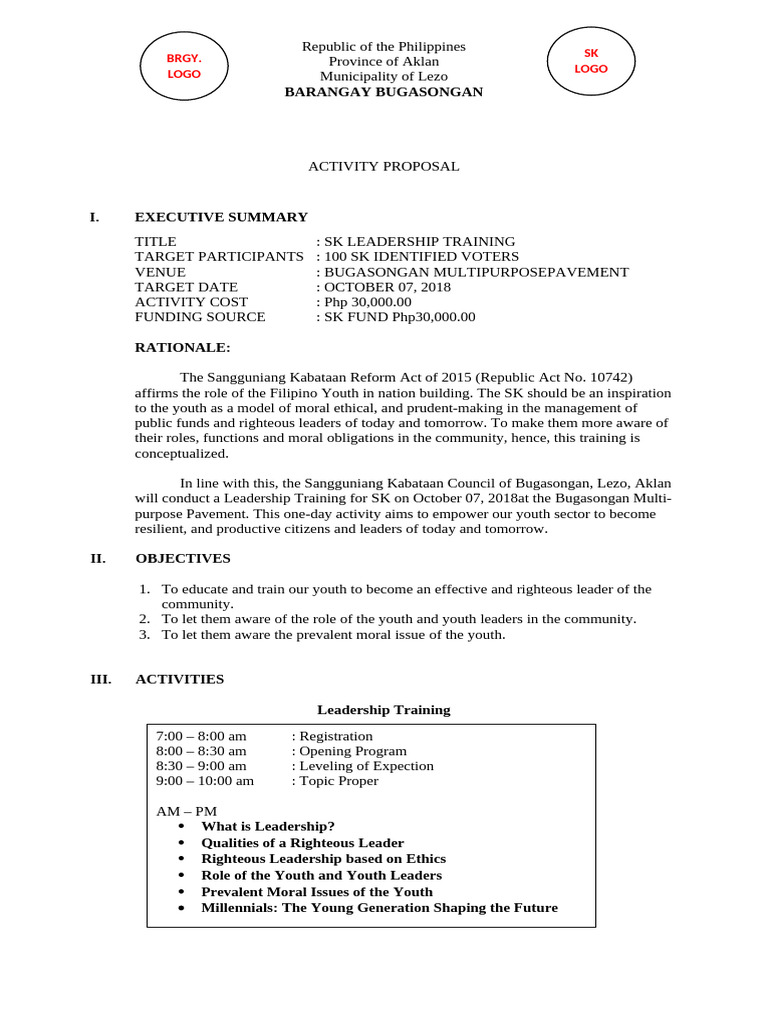 Activity Proposal Sample 1 Pdf 9217