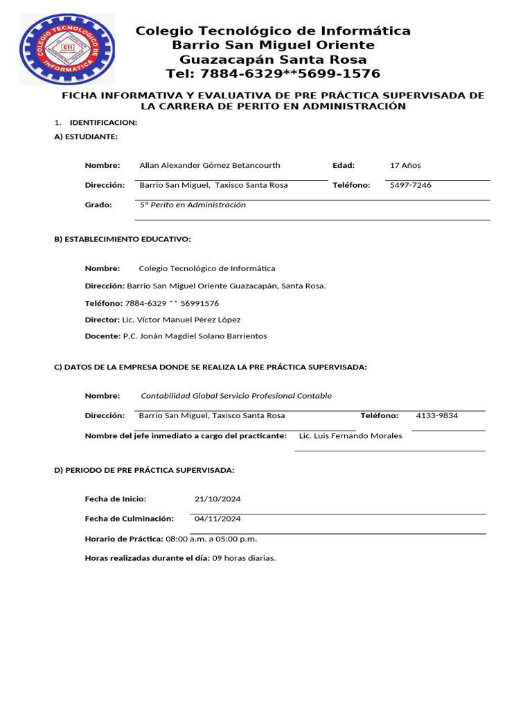Ficha Pre Práctica Administración Aleexander Gómez | PDF | Negocios