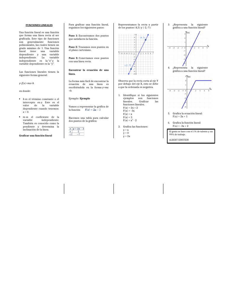 Funciones Lineales Ejercicios-1 | PDF | Variable (Matemáticas) | Ecuaciones