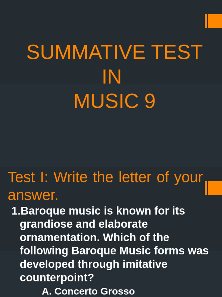 Summative Test in Music 9 | PDF | Johann Sebastian Bach | Baroque Music
