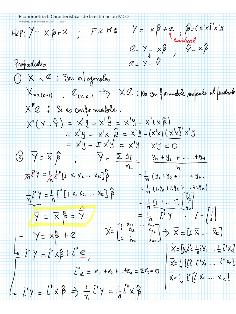 Econometría I Características de La Estimación MCO | PDF
