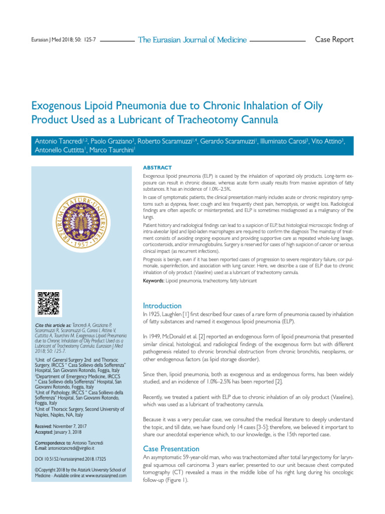 Exogenous Lipoid Pneumonia Due | PDF | Pneumonia | Lung