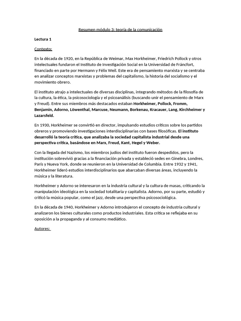 Resumen Módulo 3 Teoria de La Comunicacion | PDF | La teoría crítica | Empirismo