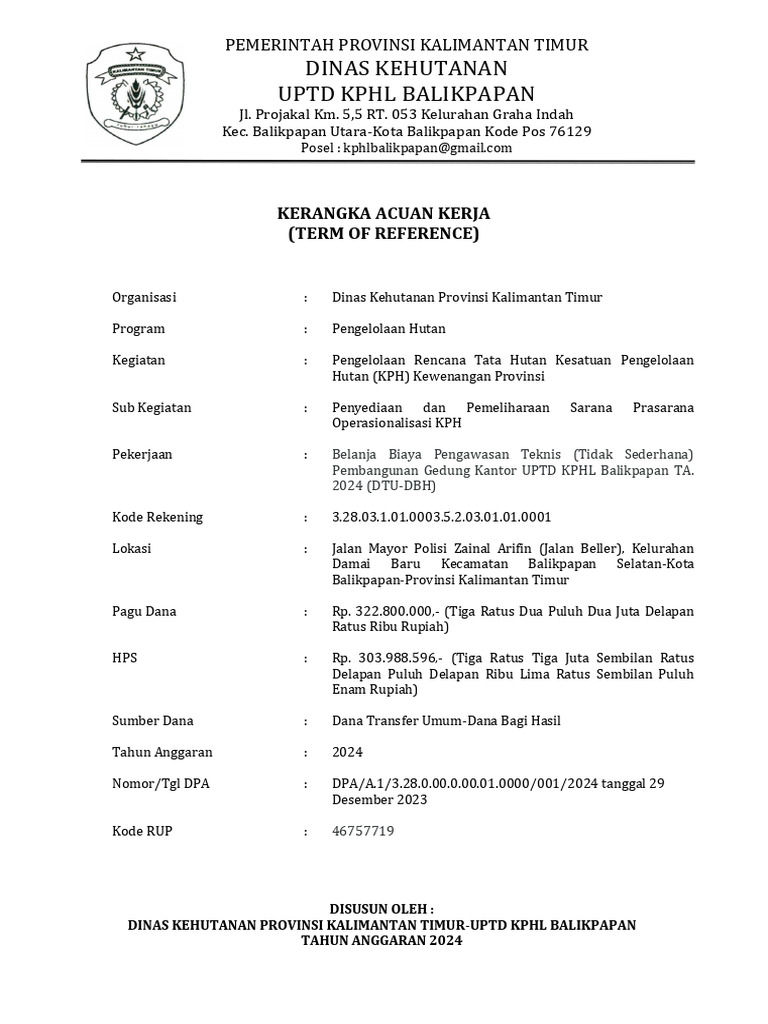 KAK SPV Pembangunan Gedung Kantor Tahap 2 Tahun 2024 | PDF