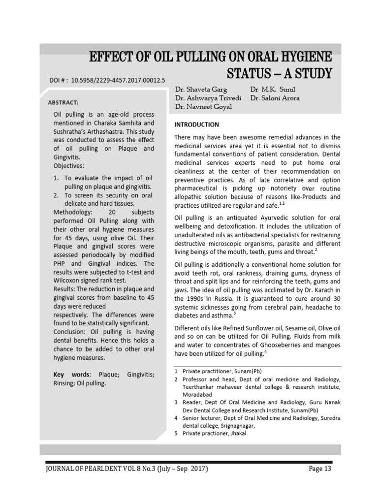 Oil Pulling PDF Health Sciences Dentistry Branches