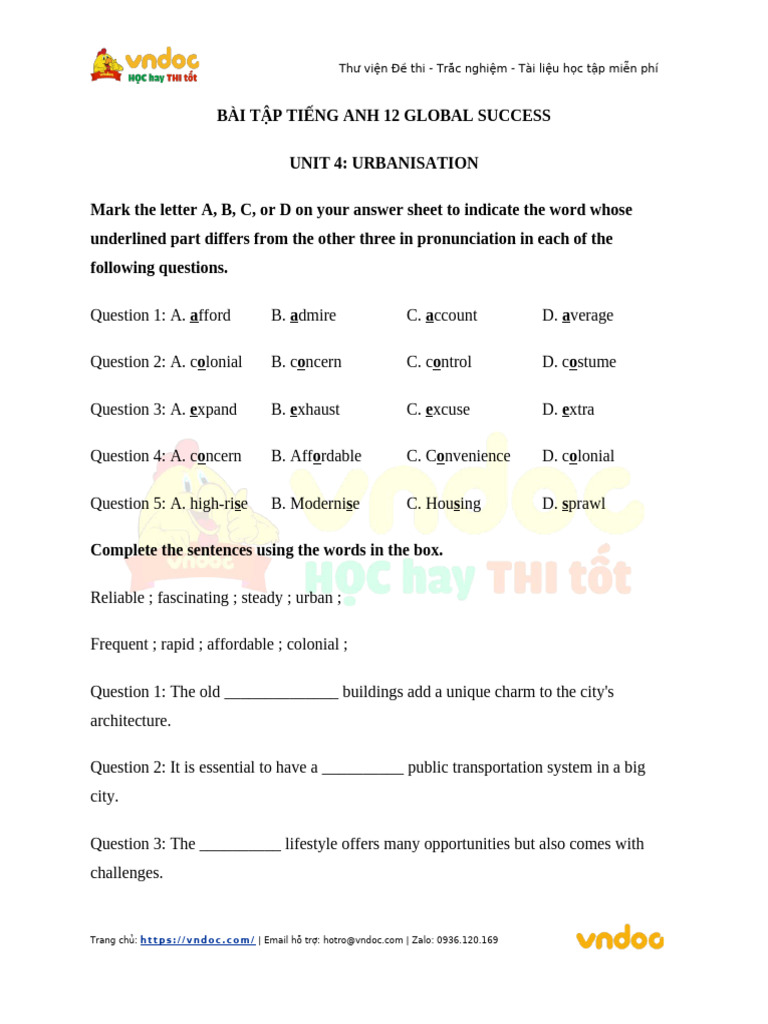 Bai Tap Tieng Anh 12 Global Success Unit 4 | PDF | Hanoi | Urbanization