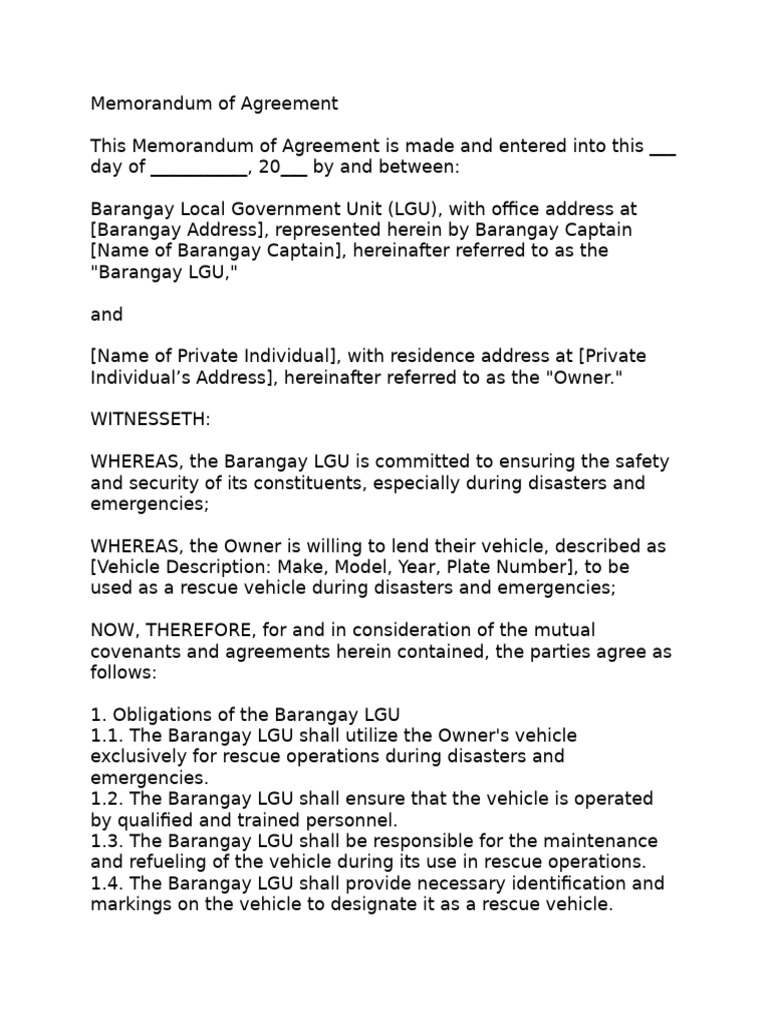 Memorandum of Agreement | PDF | Indemnity | Common Law