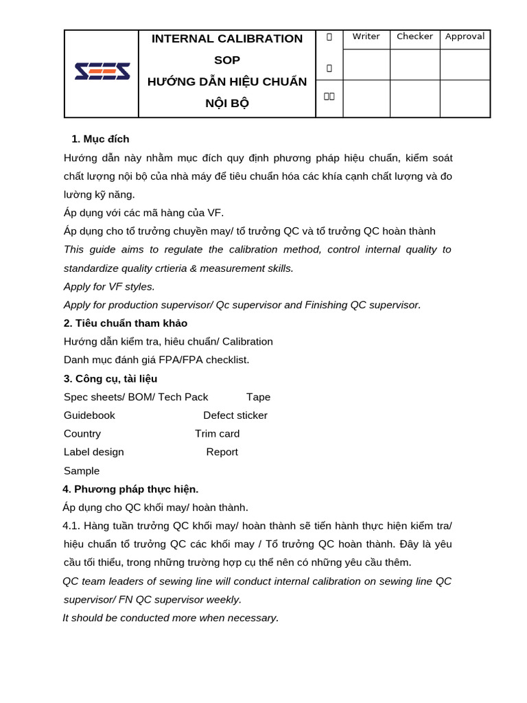 Internal Calibration SOP. | PDF