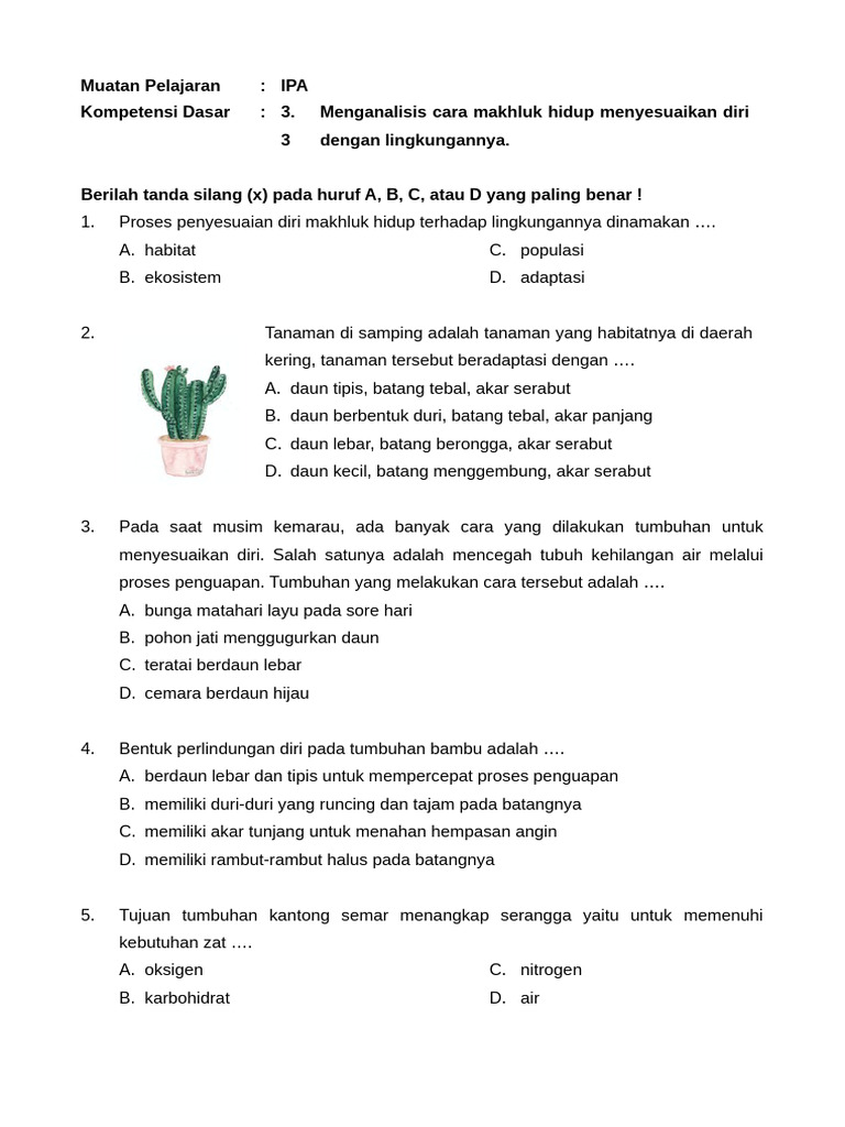 Soal PSAS Kelas 6 Tema 2 (IPA, IPS Dan SBDP) | PDF