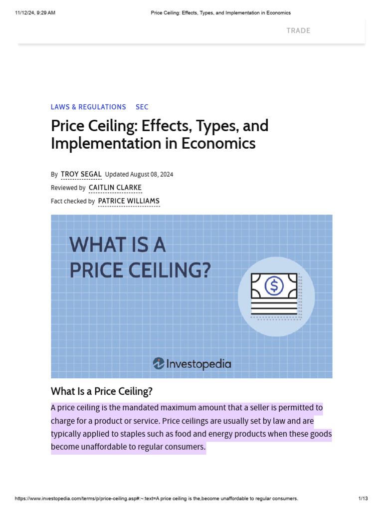 Price Ceiling - Effects, Types, and Implementation in Economics | PDF ...