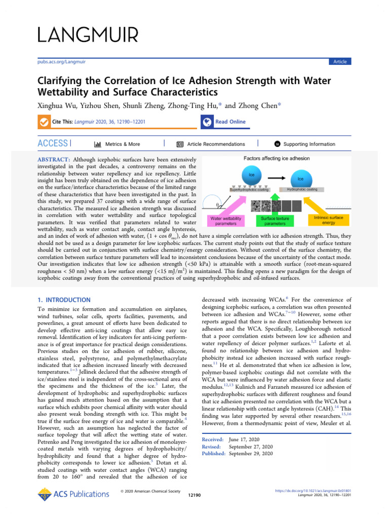 Wu-2020-Clarifying The Correlation of Ice Adhe | PDF | Wetting | Adhesion