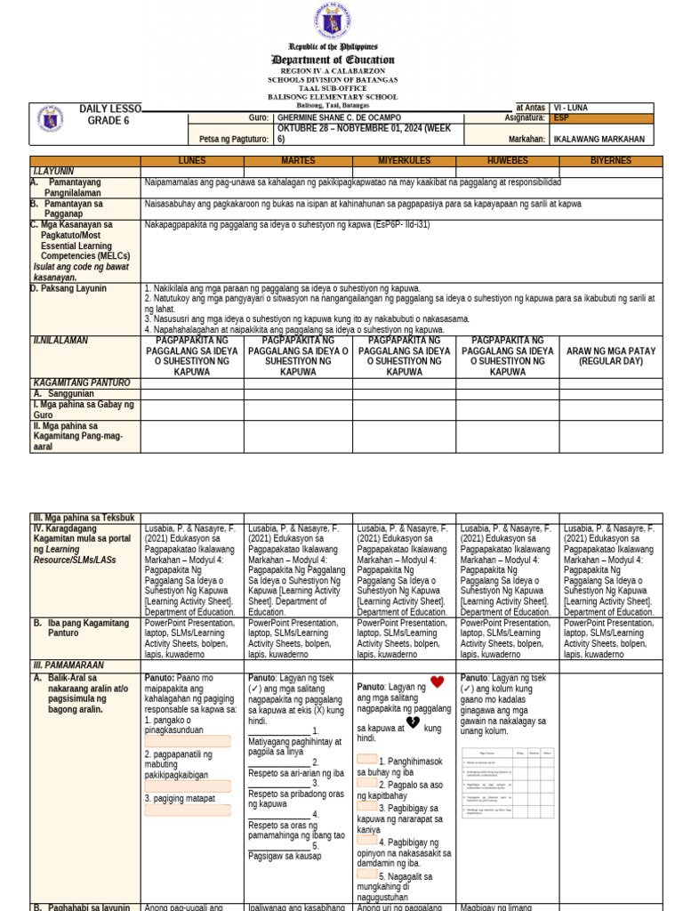 G6 Q2W6 DLL ESP (MELCs) | PDF