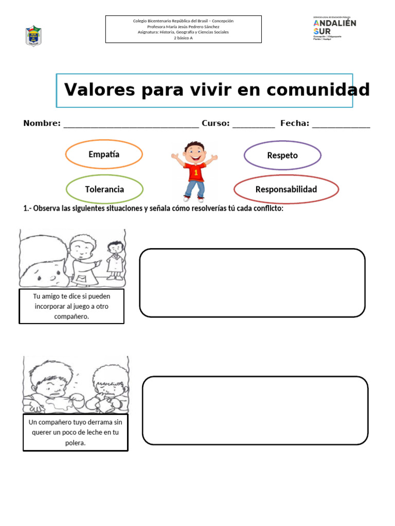 Valores para vivir en comunidad en 2° básico | PDF