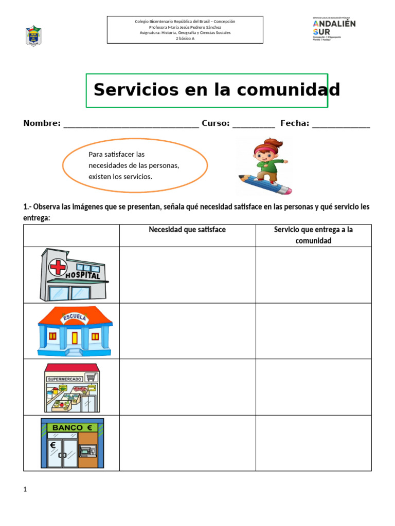 Guía Servicios en La Comunidad 2° Basico | PDF | Medios de comunicación)