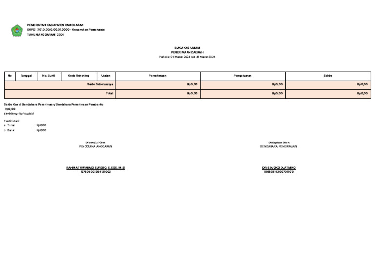 Bku Maret 2024 Sistem Informasi Pemerintahan Daerah - Penatausahaan | PDF