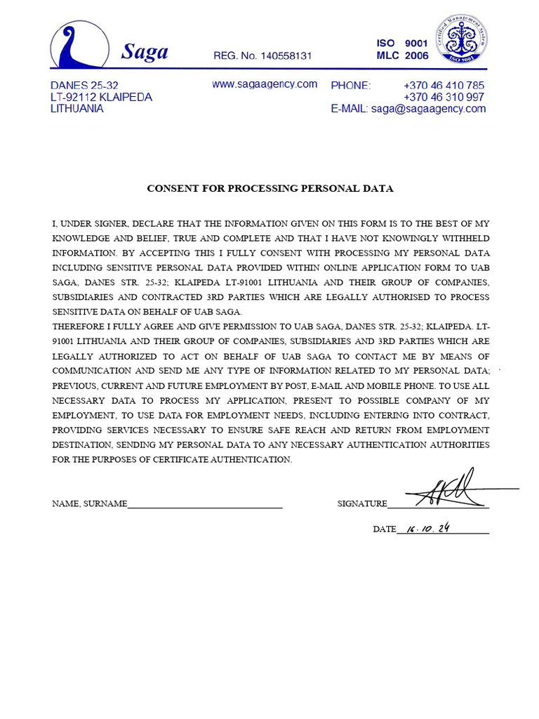 Consent For Processing Personal Data | PDF | Law