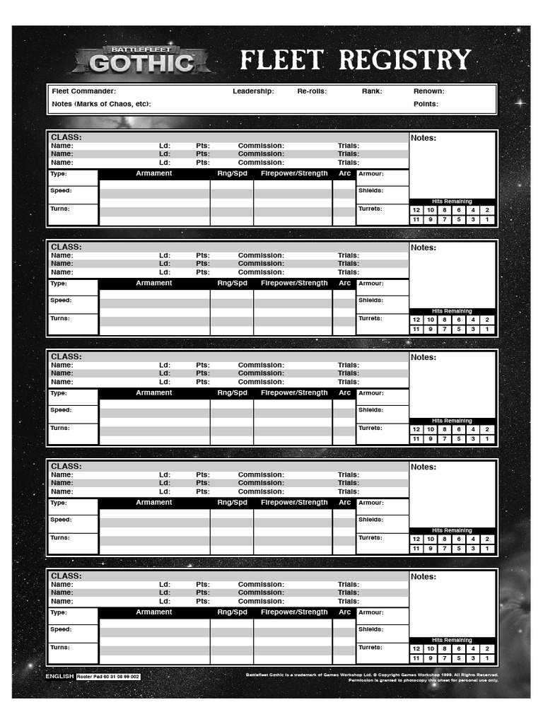 BFG - Fleet Registry Form (Fillable) | PDF | Warships | Ships