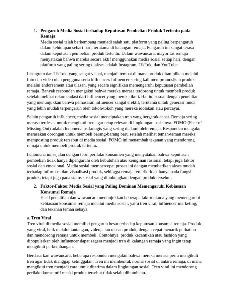 Pengaruh Media Sosial Terhadap Keputusan Pembelian Produk Tertentu Pada Remaja | PDF