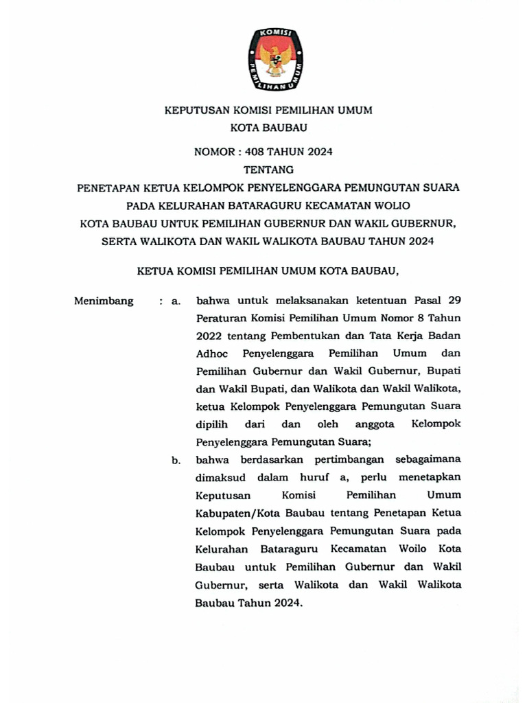 SK Ketua KPPS Pilkada 2024 | PDF