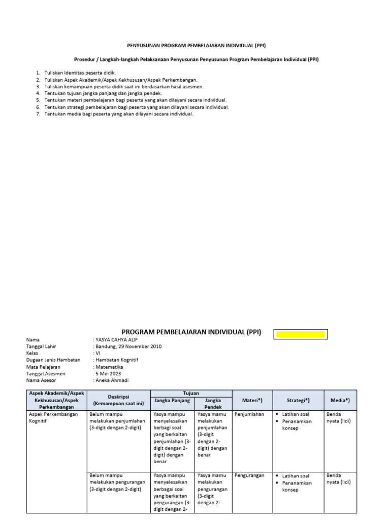 Penyusunan Program Pembelajaran Individual | PDF