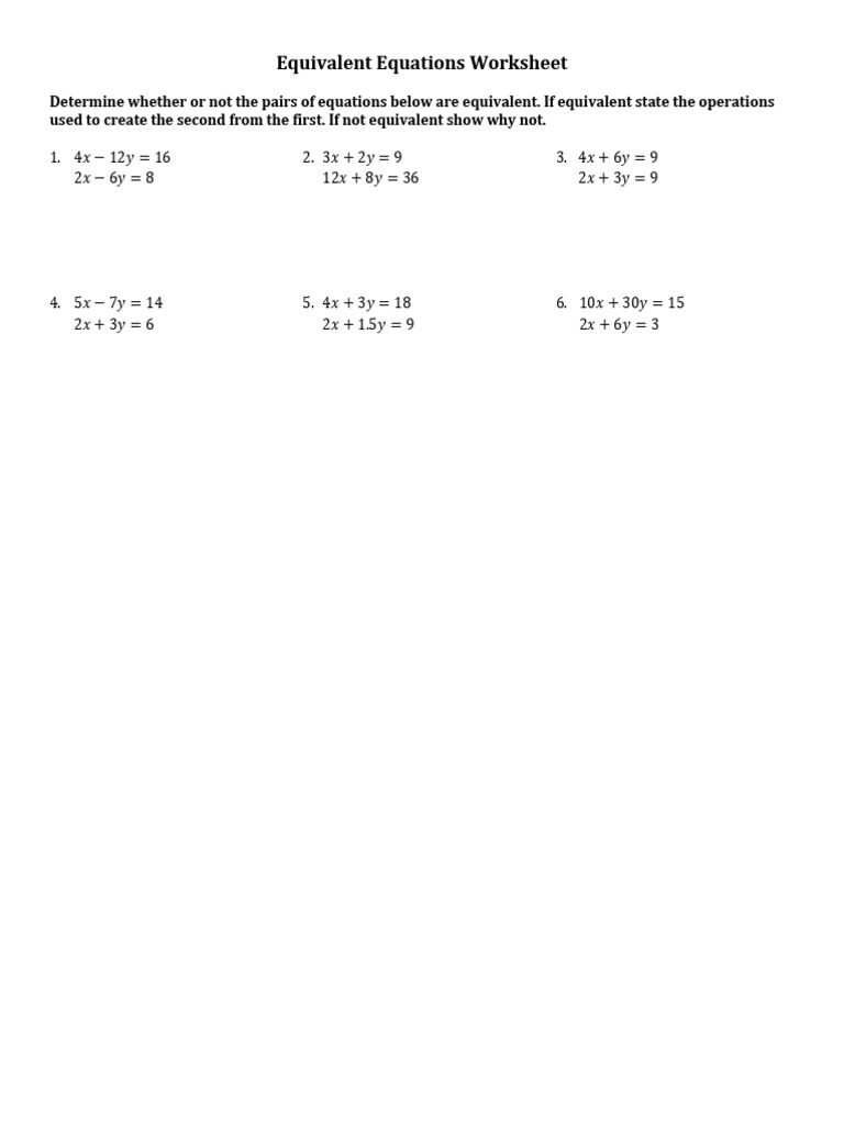 Equivalent Equations Worksheet | PDF