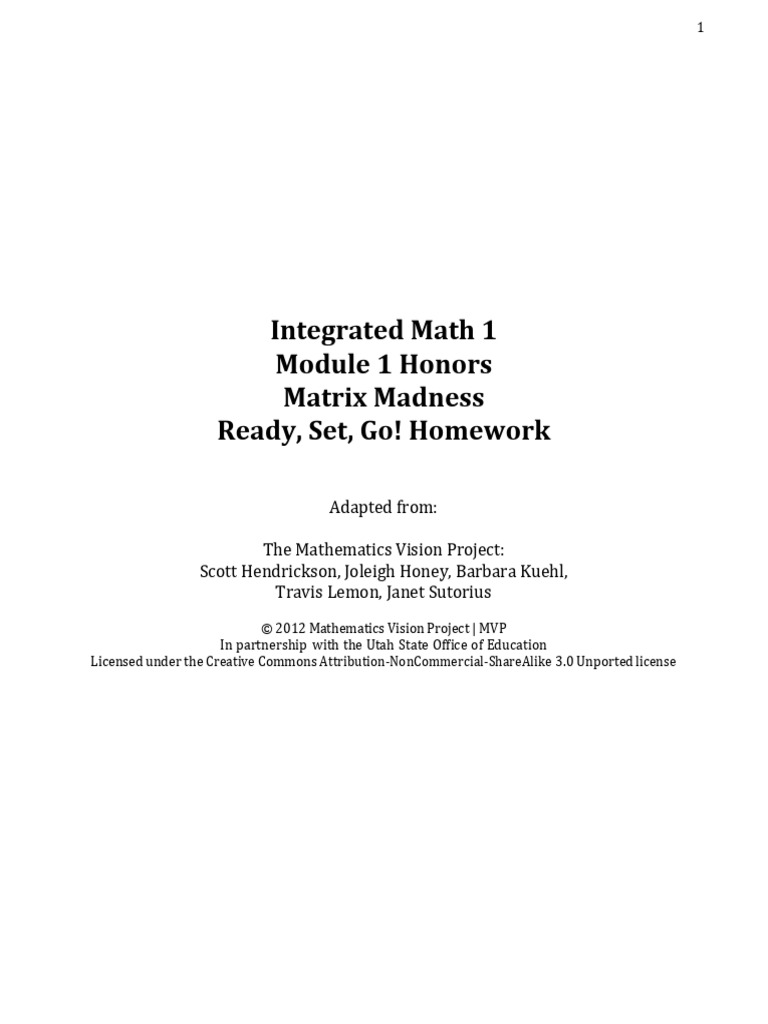 2018-19 SDUHSD Math 1 Honors Module 1H RSG | PDF | Matrix (Mathematics ...