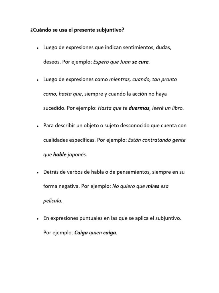 Cuándo Se Usa El Presente Subjuntivo | PDF | Ficción general