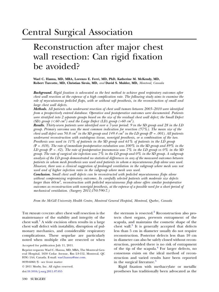 Chest Wall Reconstruction Without Rigid Fixation | PDF | Surgery | Thorax
