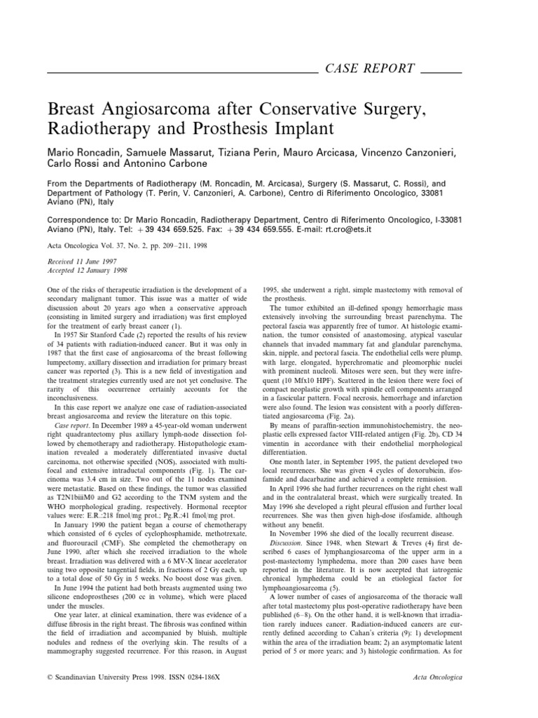 Breast Angiosarcoma After Conservative Surgery | PDF | Breast Cancer ...