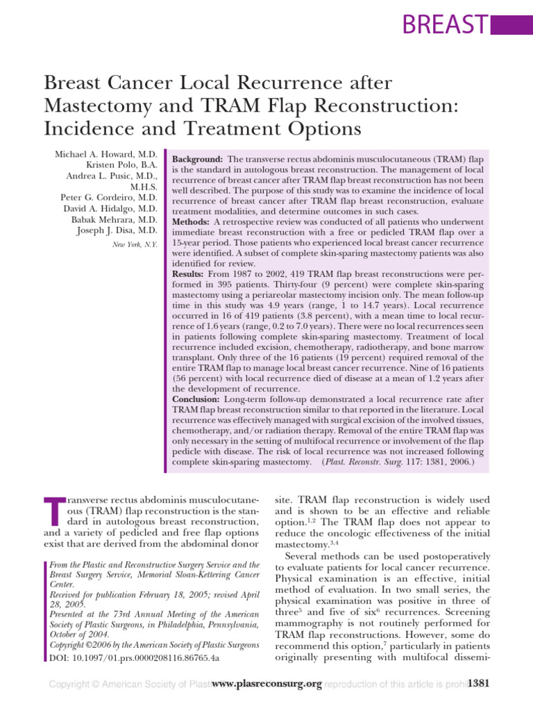 Breast Cancer Local Recurrence After | PDF | Mastectomy | Breast Cancer