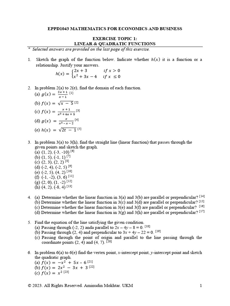 Exercise Topic 01 - Linear Quadratic | PDF | Economics | Business Economics