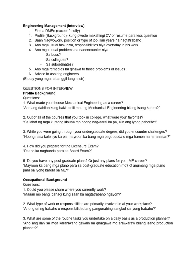 Engineering Management Interview | PDF | Social Psychology | Organizational Behavior