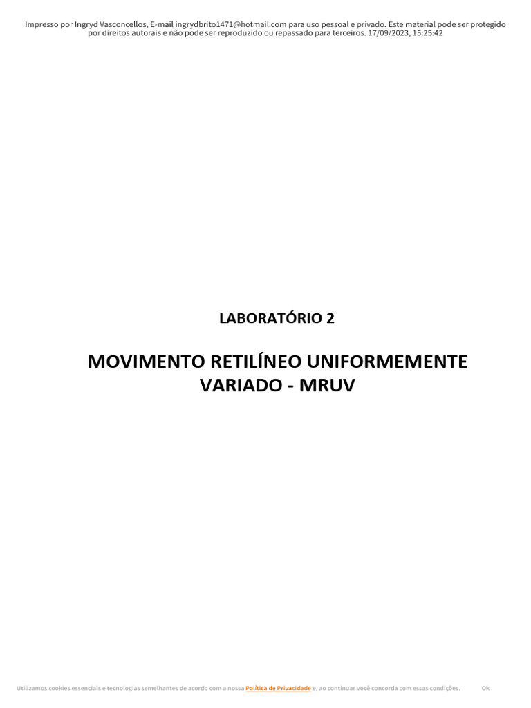 LABORATÓRIO 2 - FÍSICA - MRUV - Passei Direto | PDF | Velocidade | Física